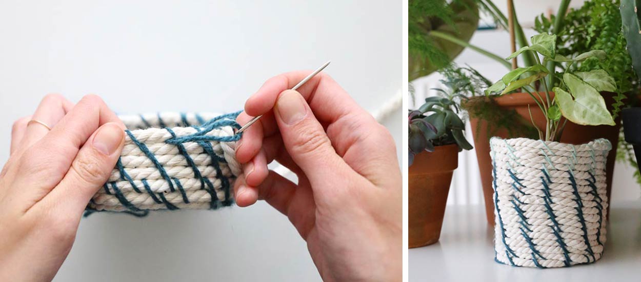 DIY : Un cache-pot en corde et en laine design pour vos plantes d'intérieur